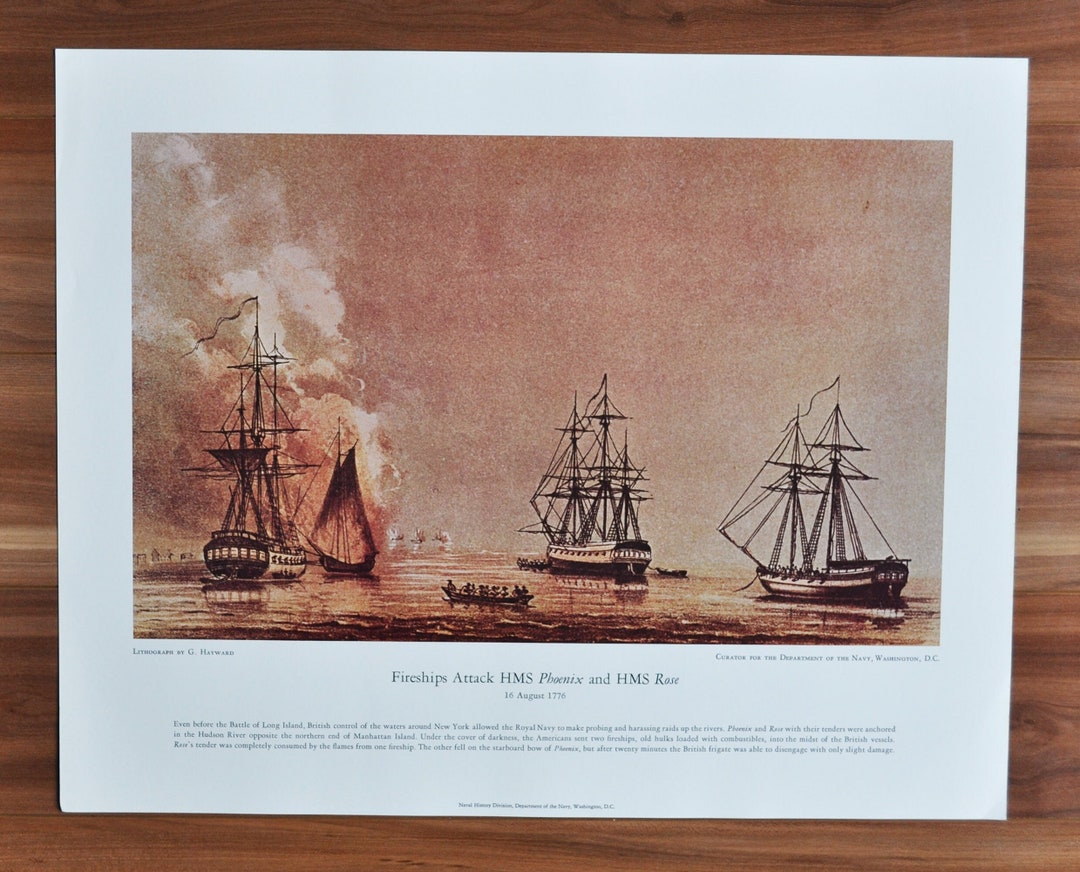 Fireships Attack HMS Phoenix and HMS Rose August 16 1776 - Original ...