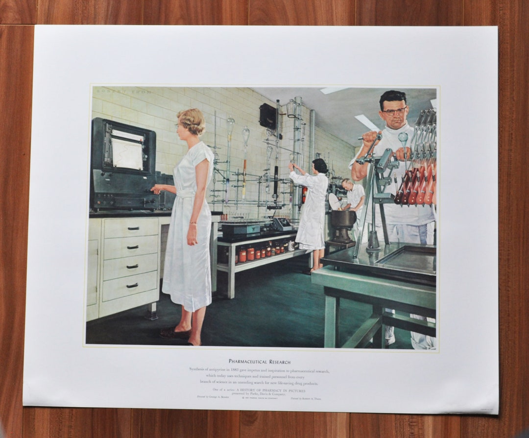 Pharmaceutical Research - Original Print / Poster 1950s (history of ...