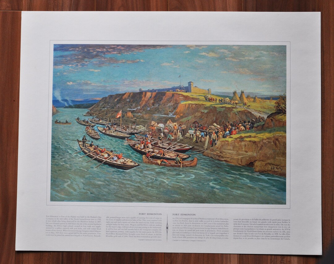Fort Edmonton Original History Print From 1967 prairies, Hudson Bay ...