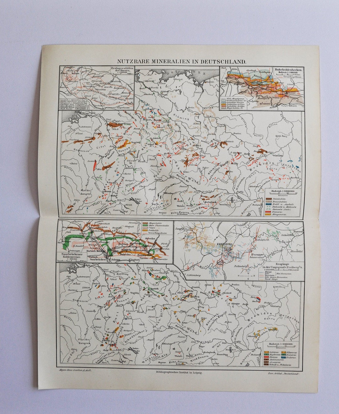 Minerals in Germany - Original Antique Map From 1902 (country, City ...