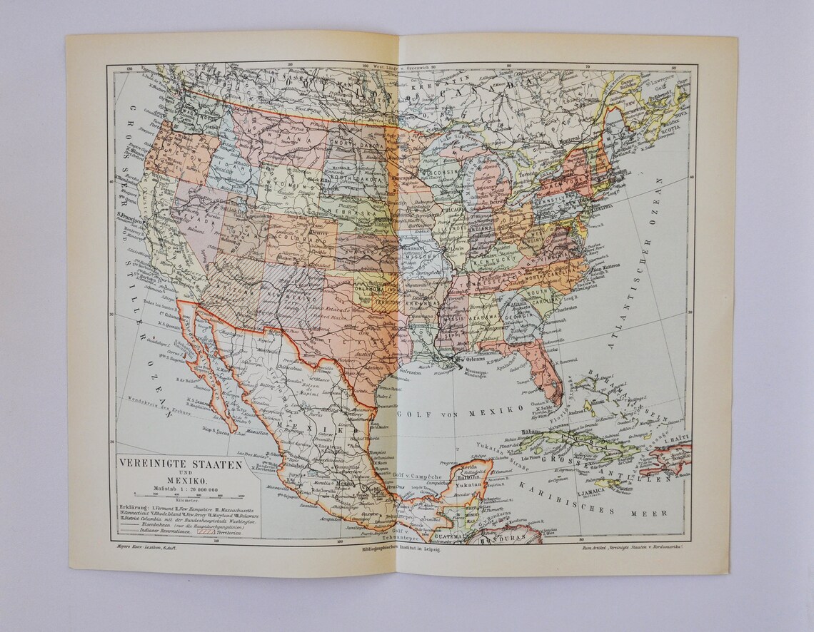 USA & Mexico original antique map from 1902 country city | Etsy
