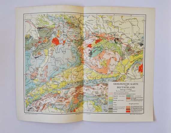 Geological Germany Original Antique Map From 1902 country | Etsy