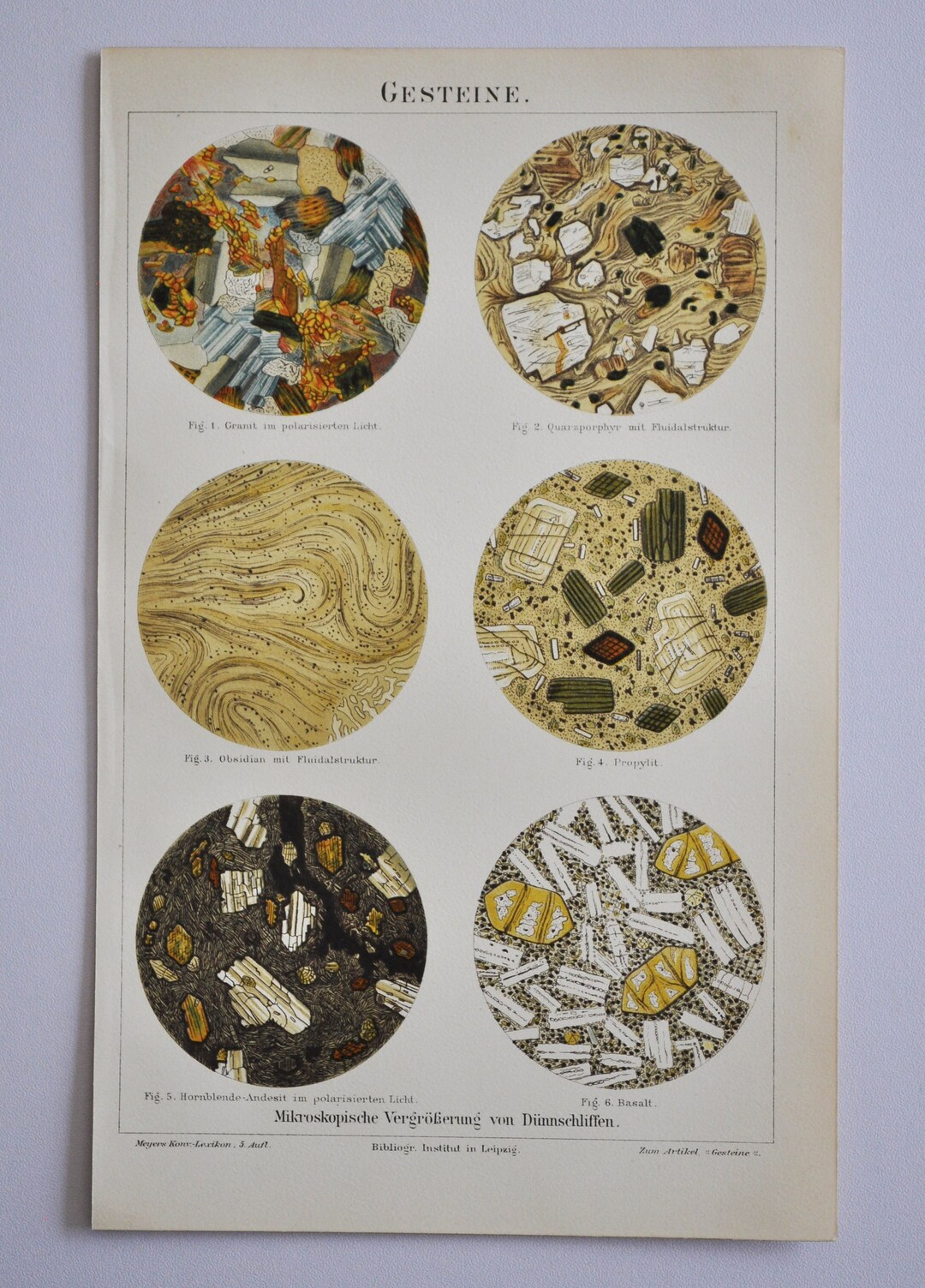 Rock Types Original Antique Print 1906 granite Quartz-porphyry Obsidian ...