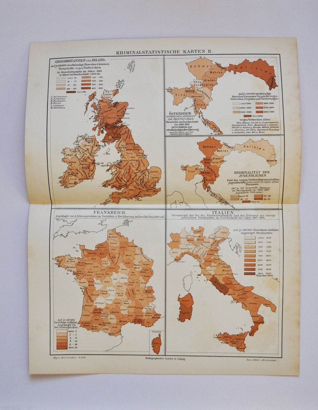 Crime Statistics - Original Antique Map From 1902 (country, City ...