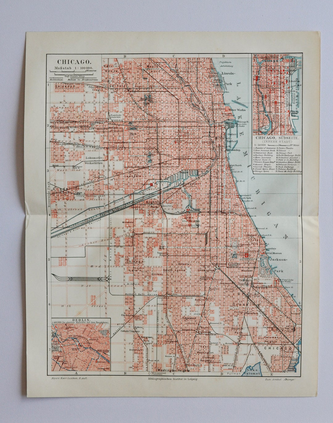 Chicago - Original Antique Map From 1902 (city, Lake Michigan, Illinois ...