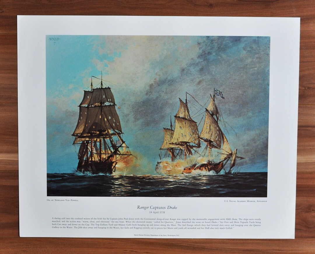 Ranger Captures Drake April 24 1778 - Original Military Print From ...