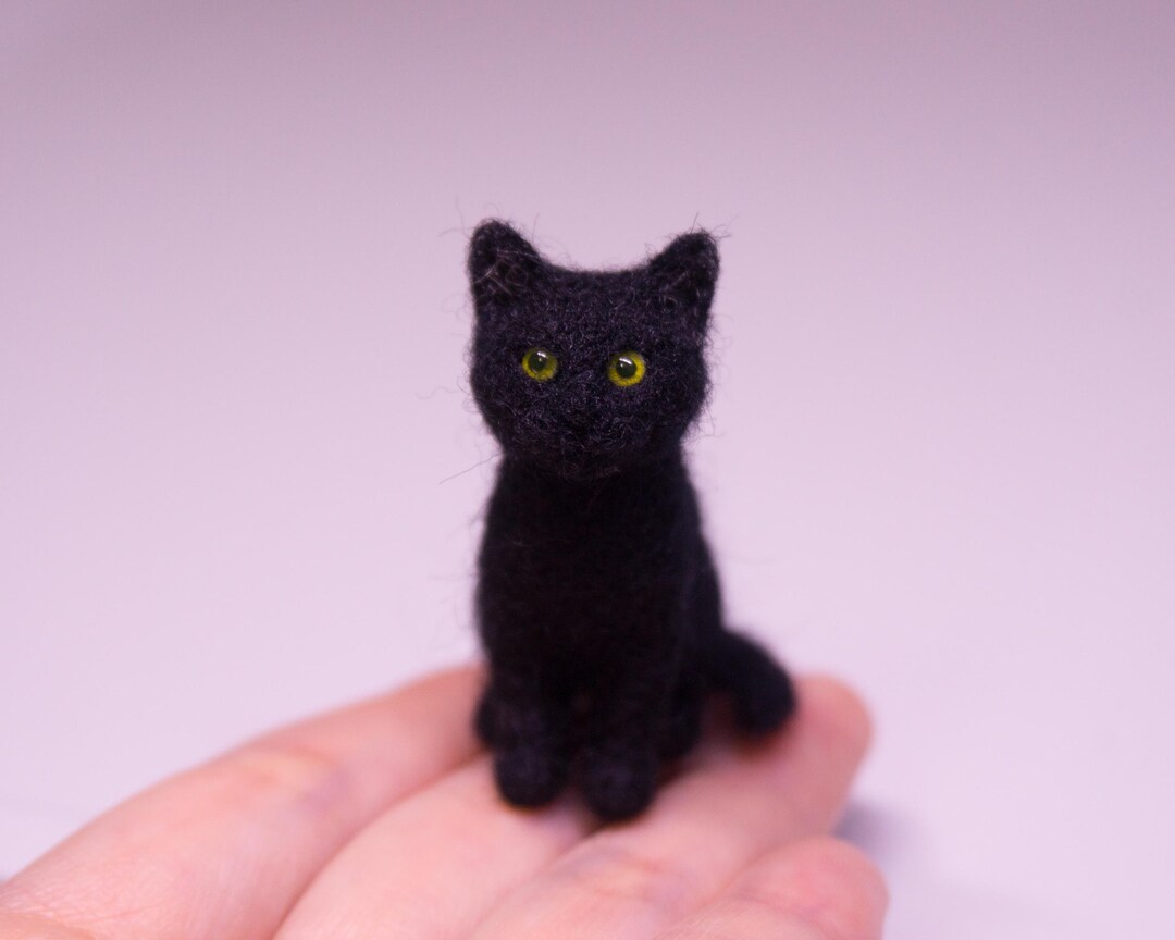 Tiny Needle Felted Black Cat Miniature Cat - Etsy
