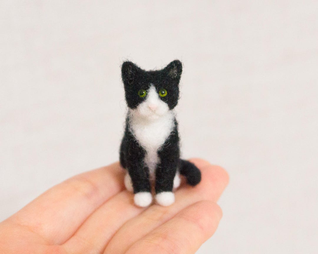 Tiny Needle Felted Tuxedo Cat Miniature Cat - Etsy