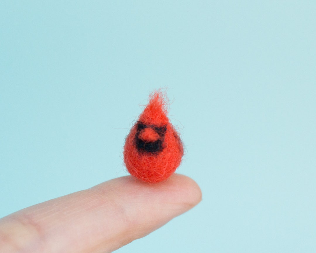 Tiny Red Cardinal Needle Felted Bird Miniature - Etsy