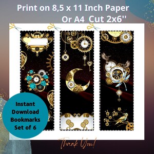 Instant Digital Download Set of 6 Steampunk Clock-themed Bookmarks ...
