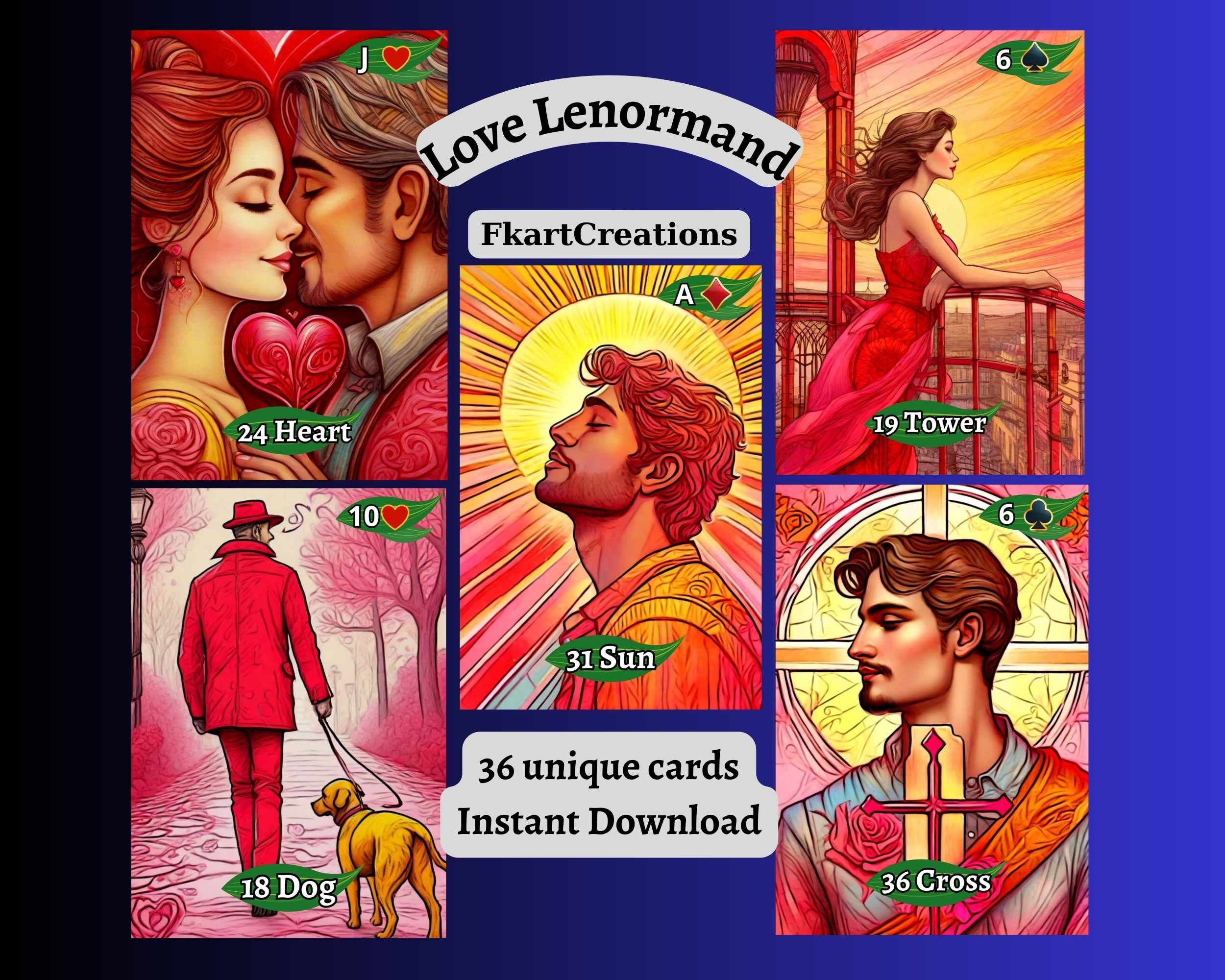 Instant Download Printable Cards,the Love Lenormand Deck,romantic Pink Coloured Vintage Cards ...