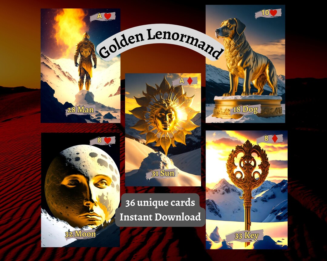 Printable Golden Lenormand Cards, Instant Download 36 Unique Cards ...