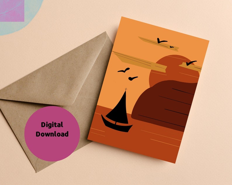 Digital Download Greeting Card Boat and the Sea Unique Hand - Etsy