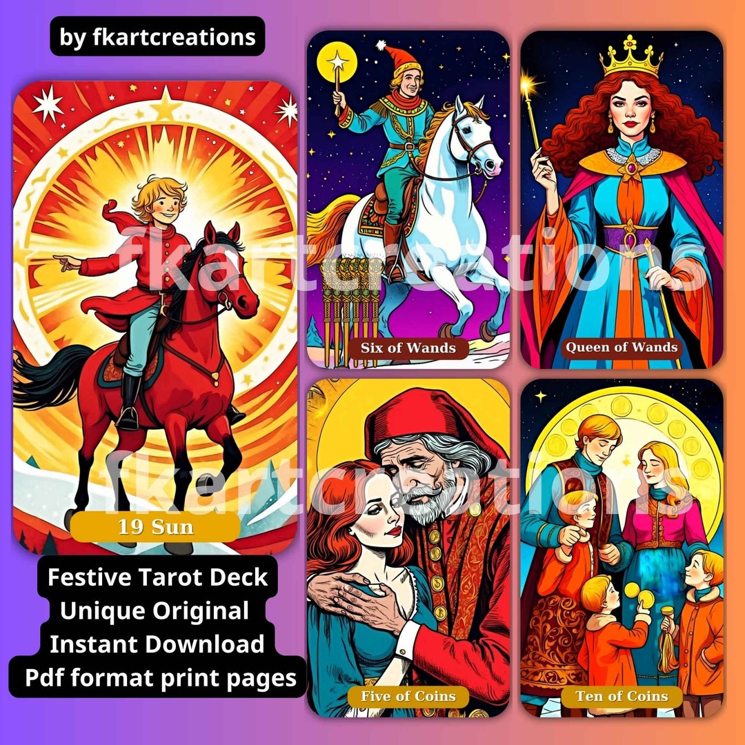 Instant Download This Festive Tarot Deck Vibrant Colours Printable 78 ...