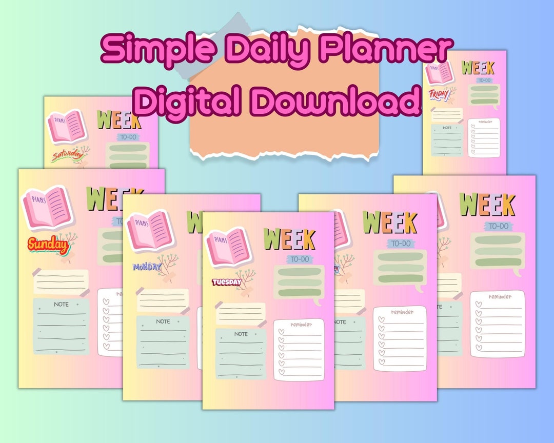 Printable Simple Daily Planner Girly Pink Weekly Notes Instant Donwload ...