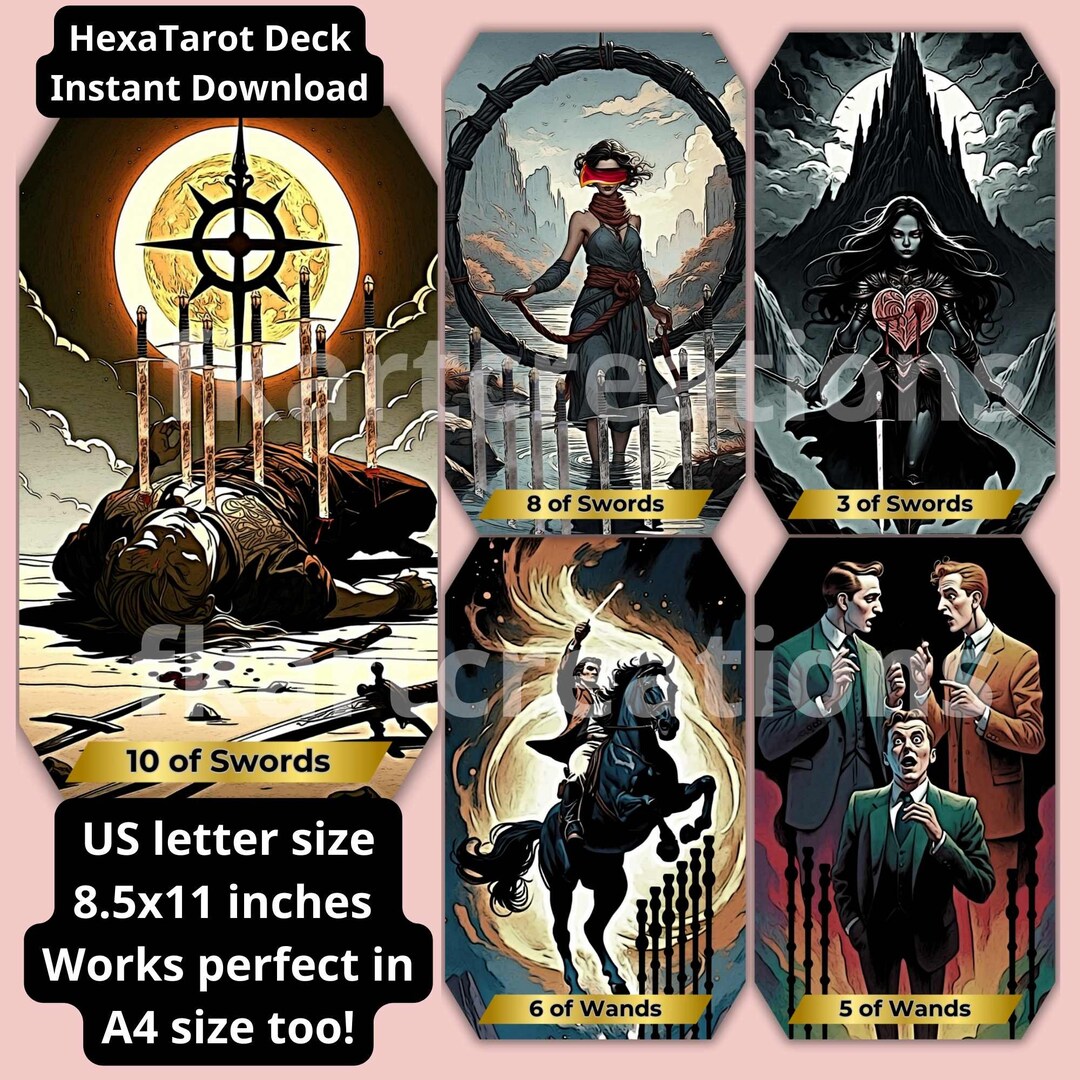 Hexatarot Unique Printable Tarot Deck 78 Hexagon-shaped Cards Instant ...