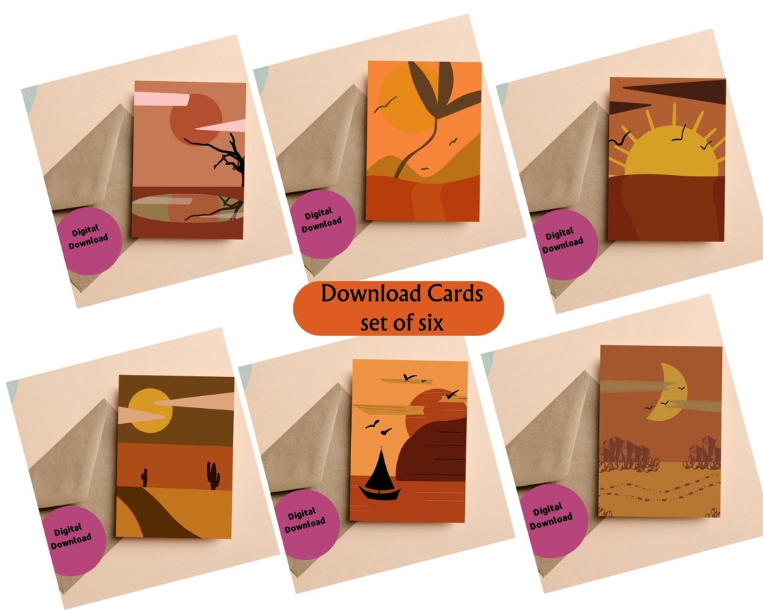 Boho Desert Landscape Greeting Cards: Set of 6 (digital Download) - Etsy