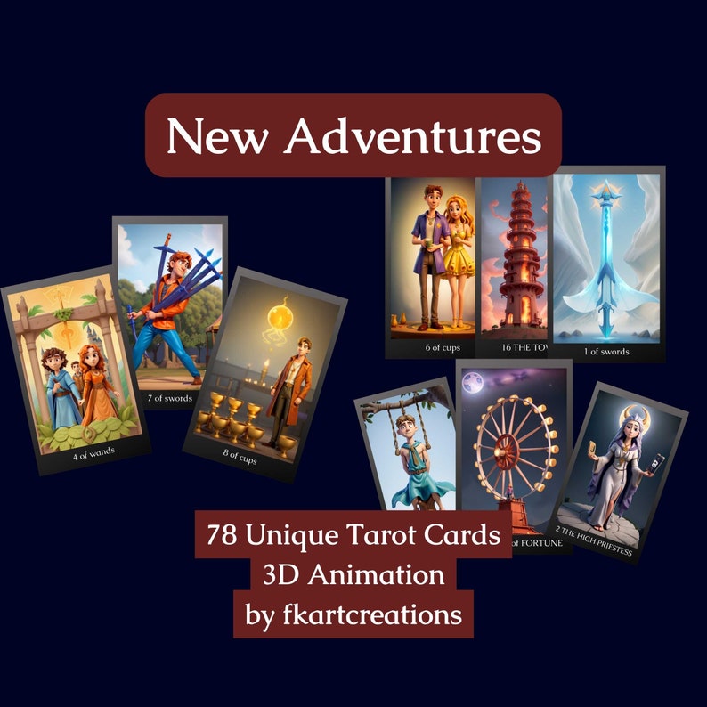 Instant Download 78 Unique Tarot Cards, New Adventures Tarot Deck: 3D ...
