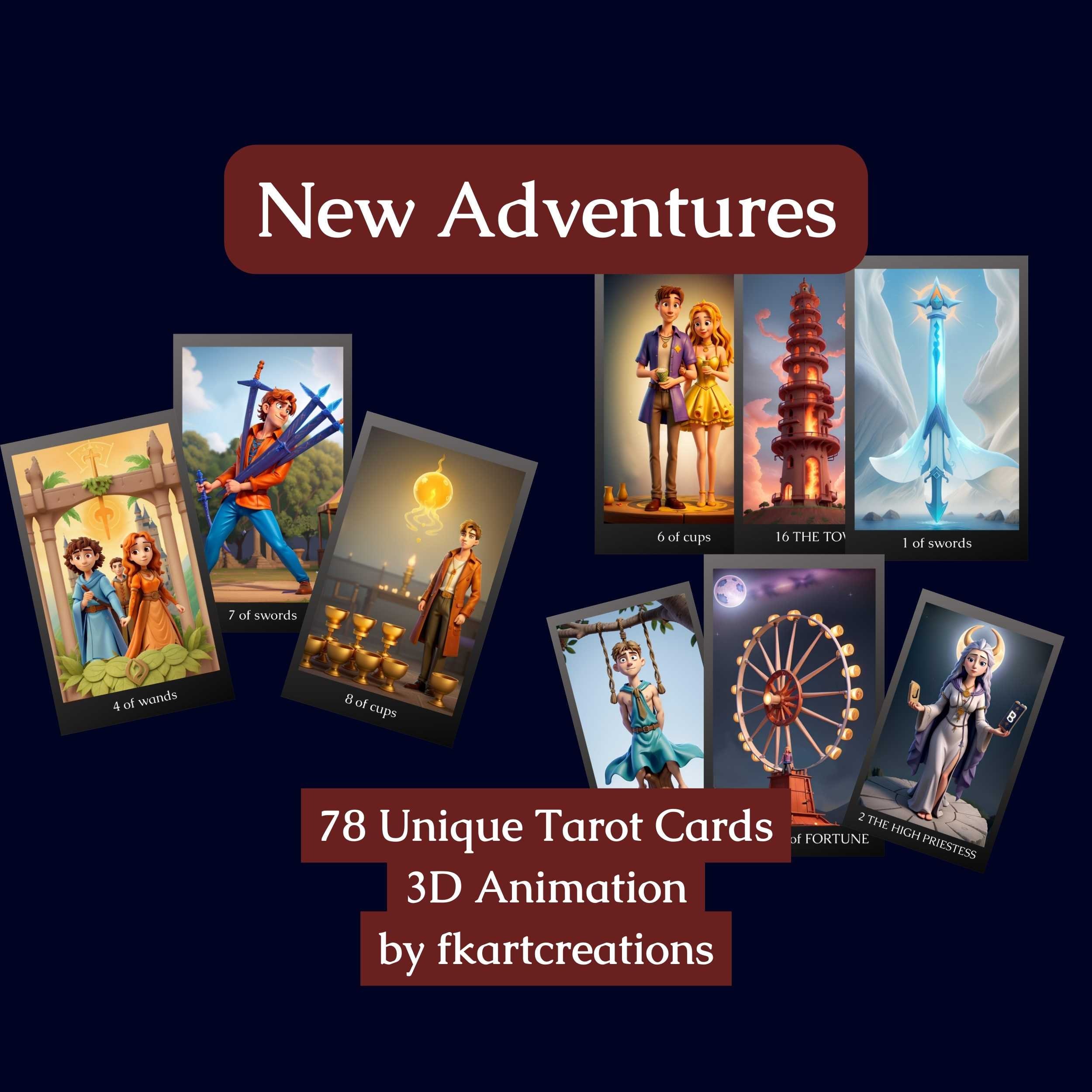 Instant Download 78 Unique Tarot Cards, New Adventures Tarot Deck: 3D ...