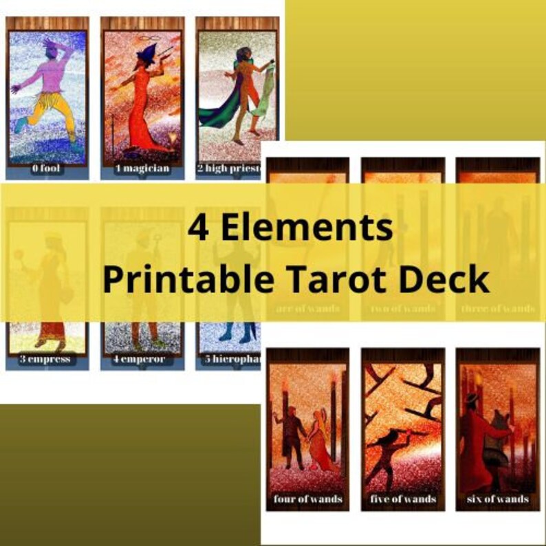 Printable Unique Tarot Deck 4 Elements Modern Tarot Deck Print - Etsy