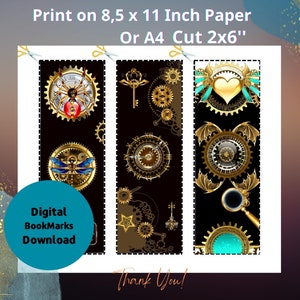 Instant Digital Download Set of 6 Steampunk Clock-themed Bookmarks ...