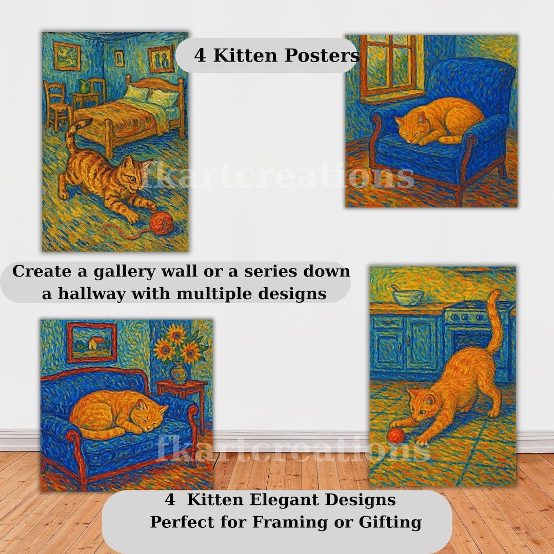 Printable Cat Wall Art Instant Download Kitten Posters 4 High‑res JPEG ...