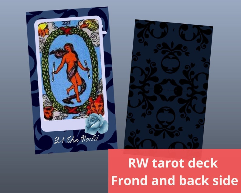 Printable Tarot Deck Rider Waite Blue Patterned Vintage Instant