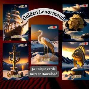 Printable Golden Lenormand Cards, Instant Download 36 Unique Cards ...