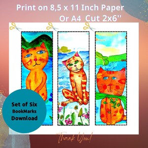 Ginger Cat Watercolor Bookmarks: Set of 6, Book Lover Gift (digital ...