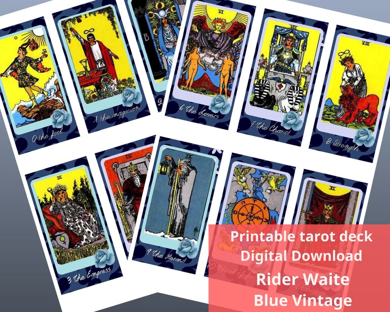 Imprimible Tarot Deck Rider Waite Blue Patterned Vintage Instant ...