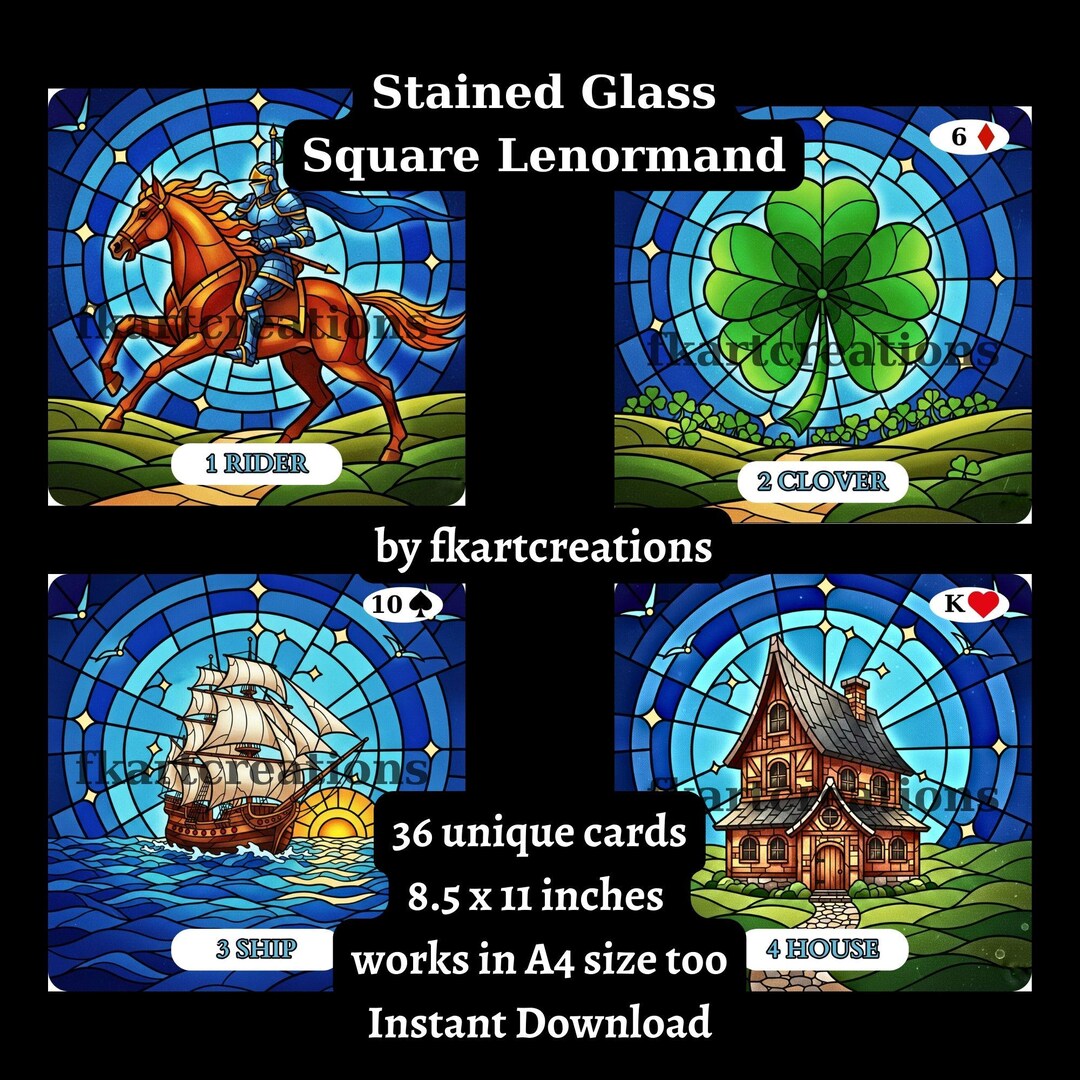 Stained Glass Lenormand Printable Deck, Square Oracle Cards (digital ...