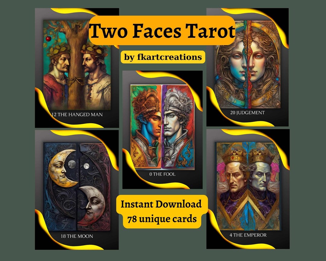 Instant Download Printable Tarot Deck!the Two Faces Tarot: Unique Dual ...