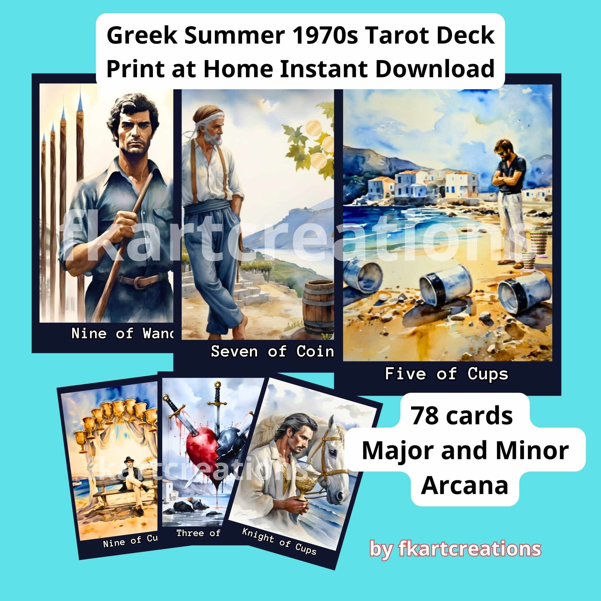 1970s Greek Summer Tarot Deck: Watercolor Arcana (PDF Template) - Etsy