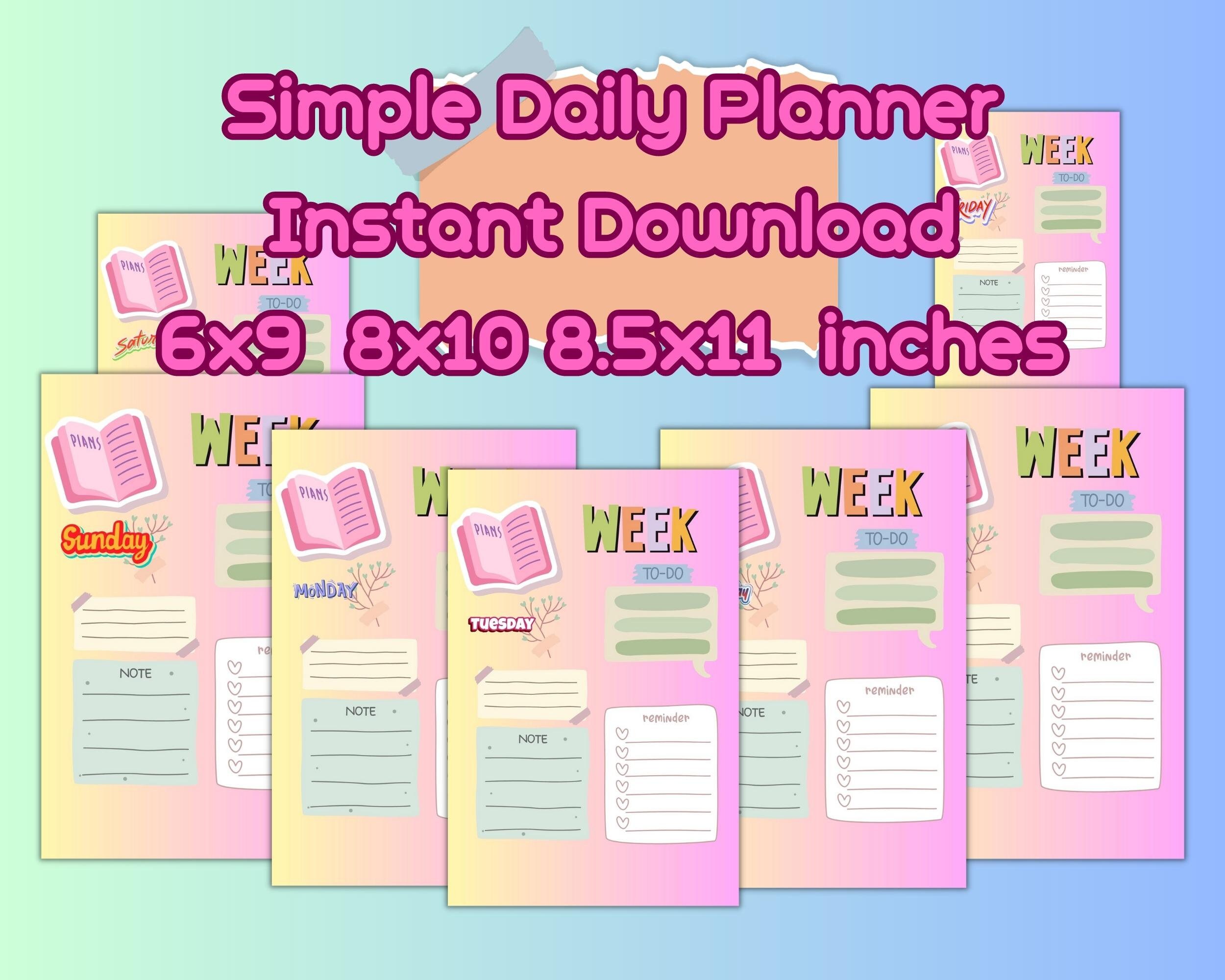 Printable Simple Daily Planner Girly Pink Weekly Notes Instant Donwload ...