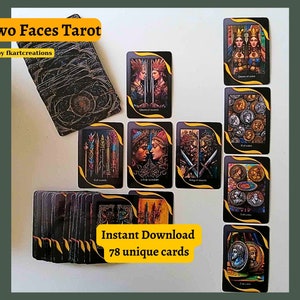Instant Download Printable Tarot Deck!the Two Faces Tarot: Unique Dual ...