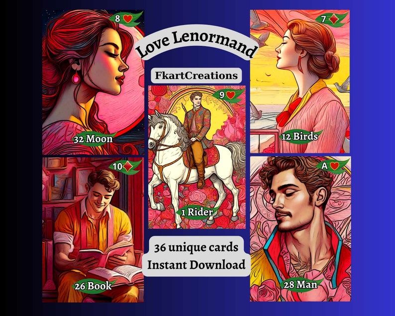Instant Download Printable Cards,the Love Lenormand Deck,romantic Pink ...