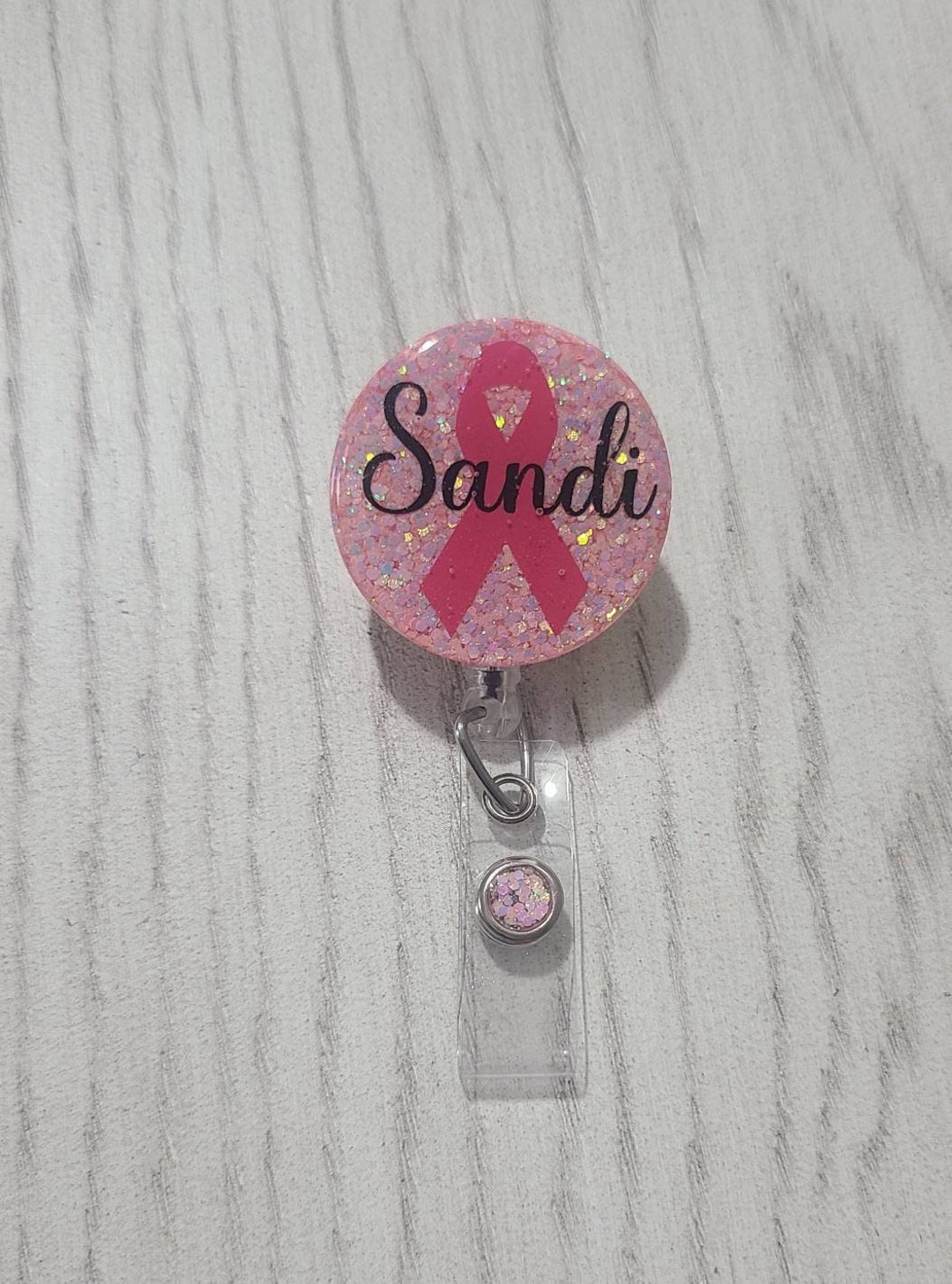 Breast Cancer Awareness Ribbon Badge Reel, Glitter Badge Reel, Oncology ...