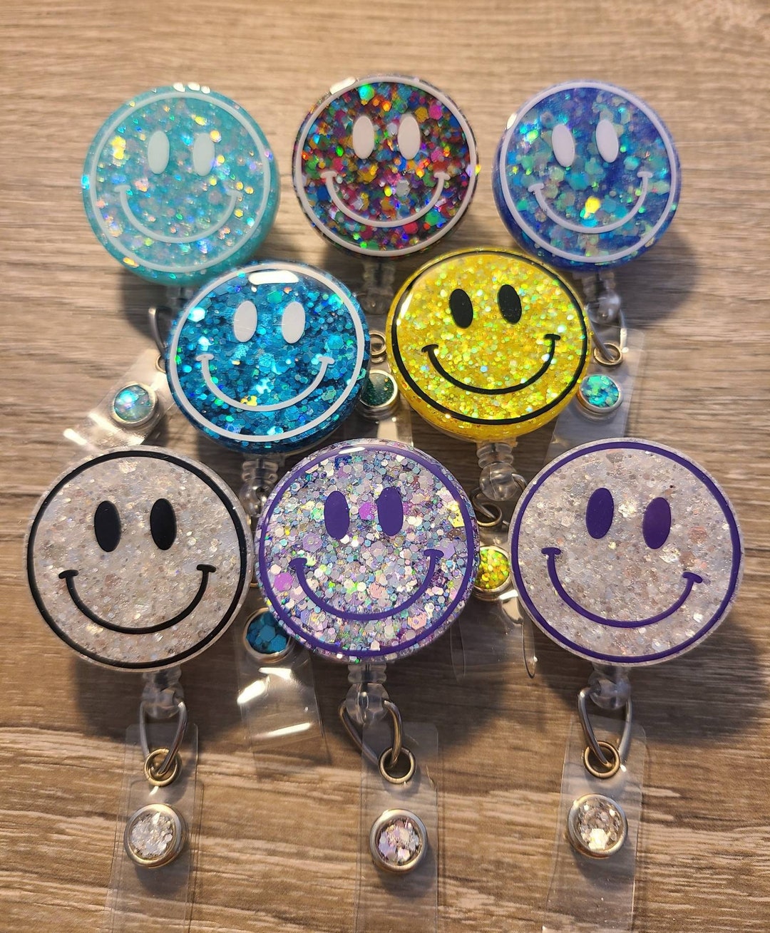 Happy Face Badge Reel, Glitter Badge Reel, Retractable Badge Reel ...
