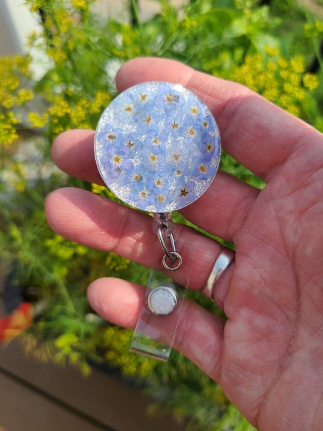 Forget Me Not Badge Reel, Real Dried Flower, Glitter Detail - Etsy