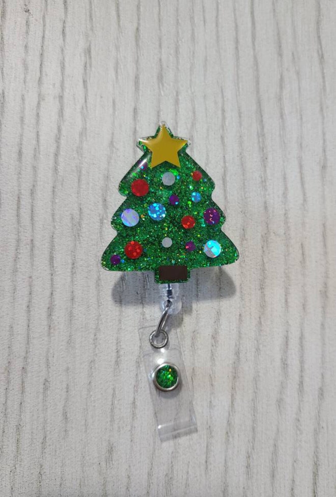 Glitter Christmas Tree Badge Reel, Holiday ID Holder - Etsy