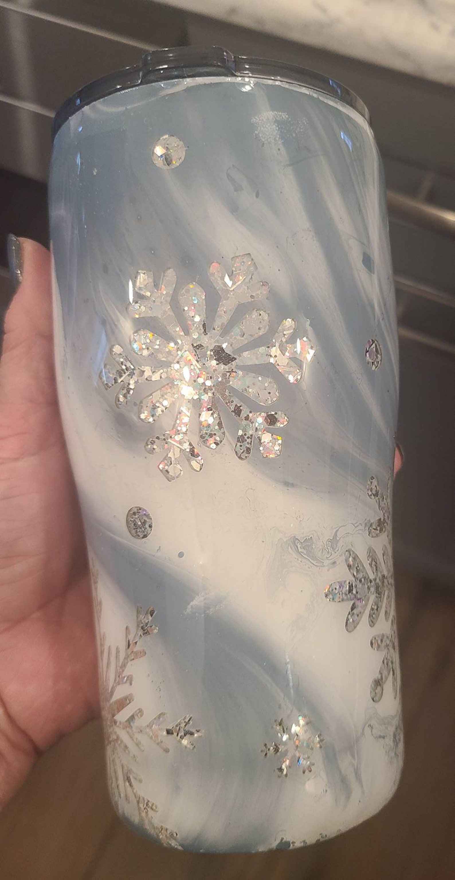 Snowflake Tumbler Glittered Tumbler Winter Wonderland Hydro - Etsy