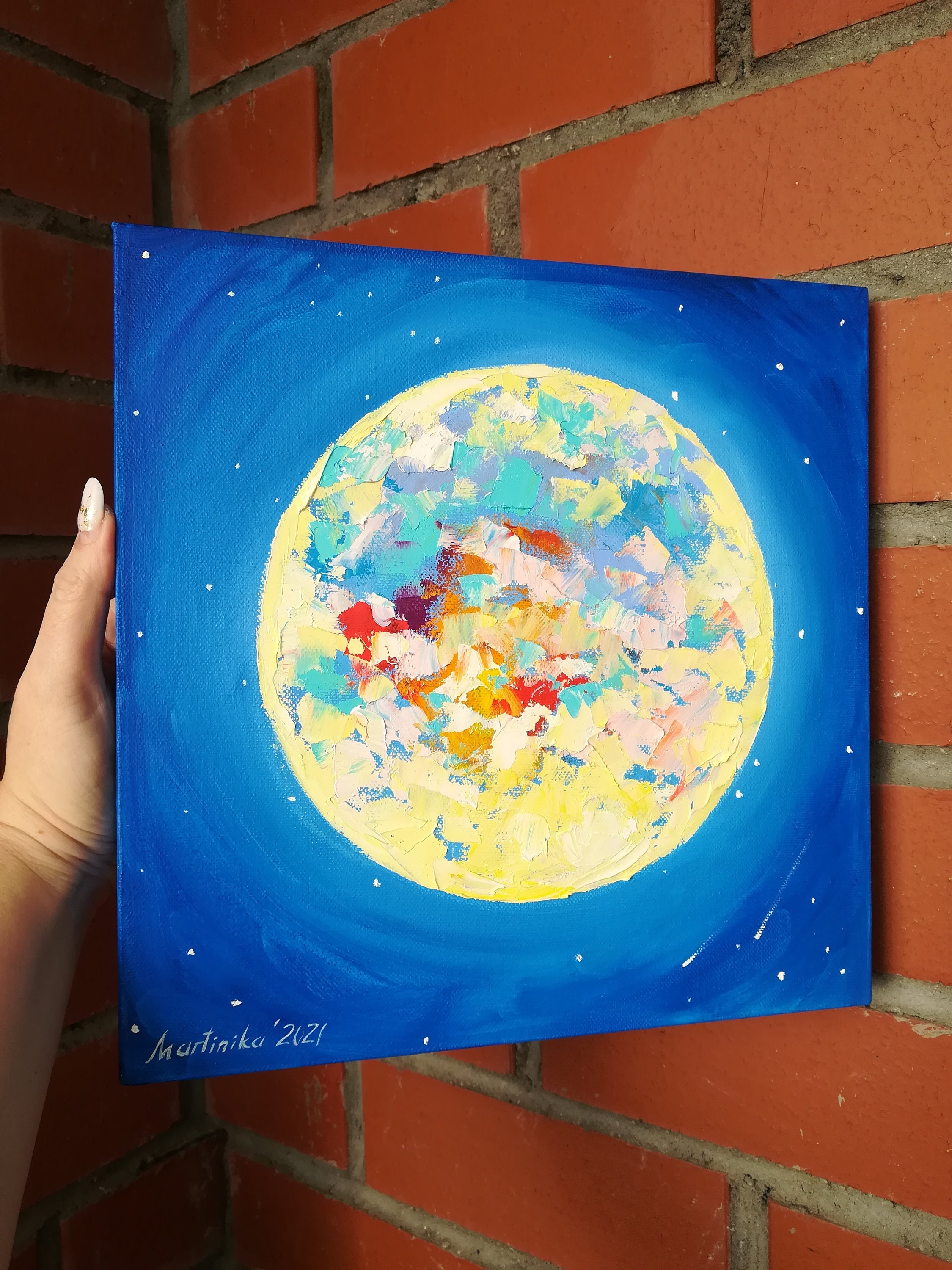 Moon Oil Painting Custom Abstract Art Full Moon Galaxy | Etsy