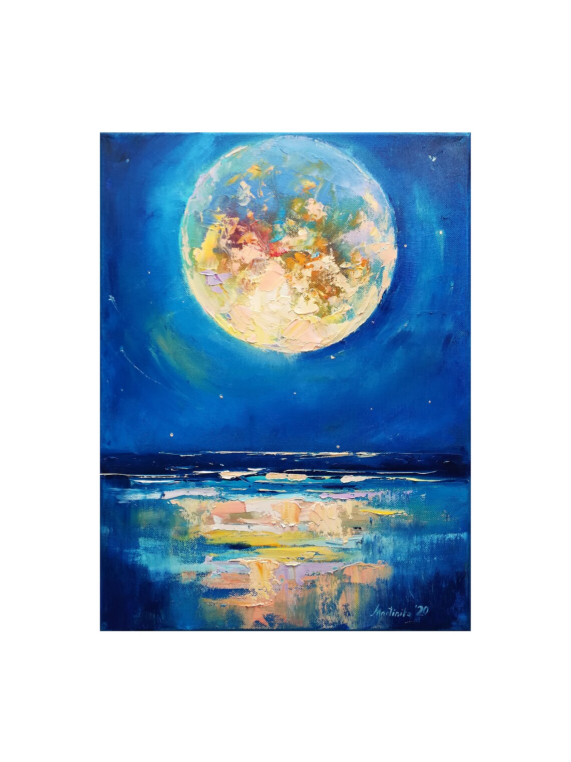 Moon oil painting Custom abstract art Full moon Night sky | Etsy