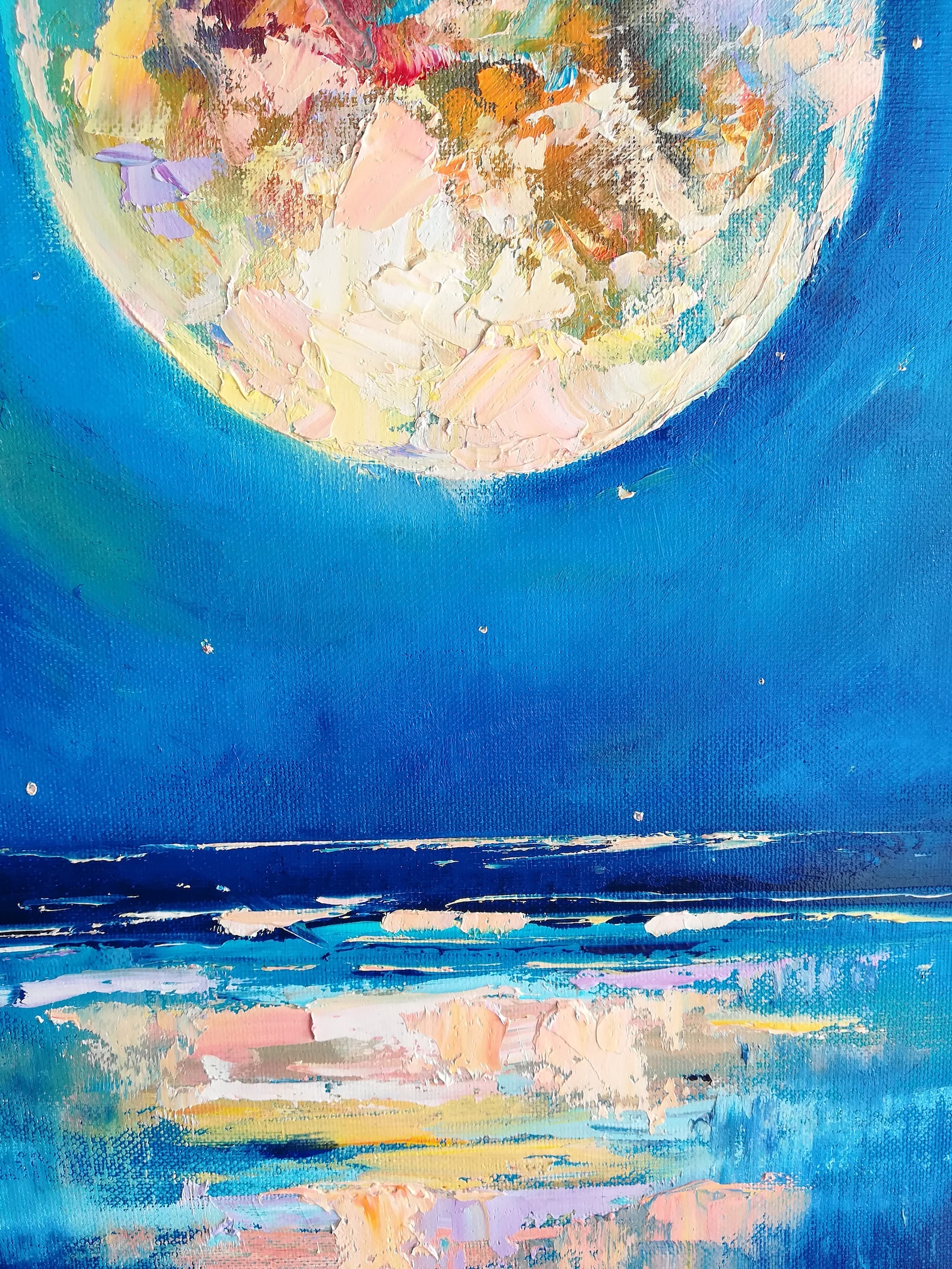 Moon oil painting Custom abstract art Full moon Night sky | Etsy