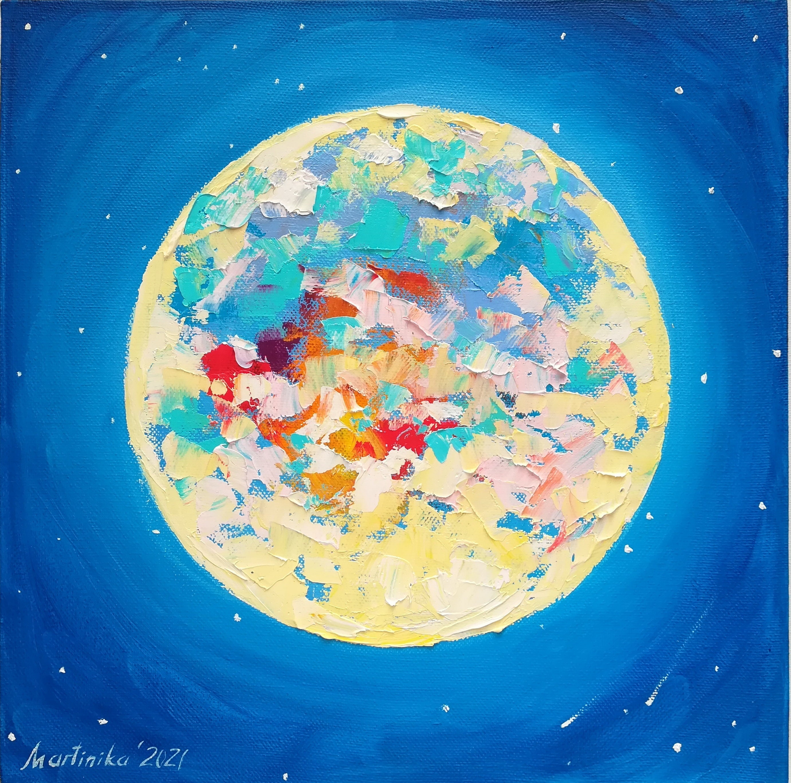 Moon Oil Painting Custom Abstract Art Full Moon Galaxy | Etsy