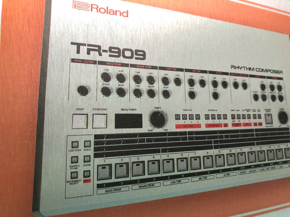 Roland TR 909 A4 Framed Drum Machine Printed Direct to Aluminium 13 ...
