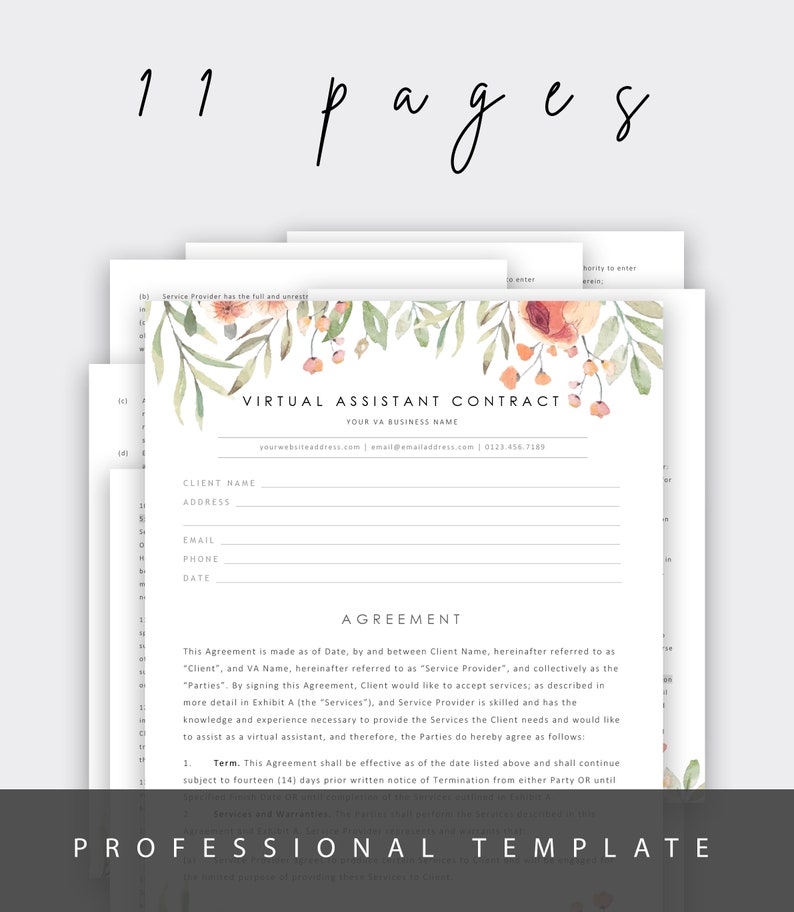 Virtual Assistant Contract Template, VA Agreement, Contract VA Template ...