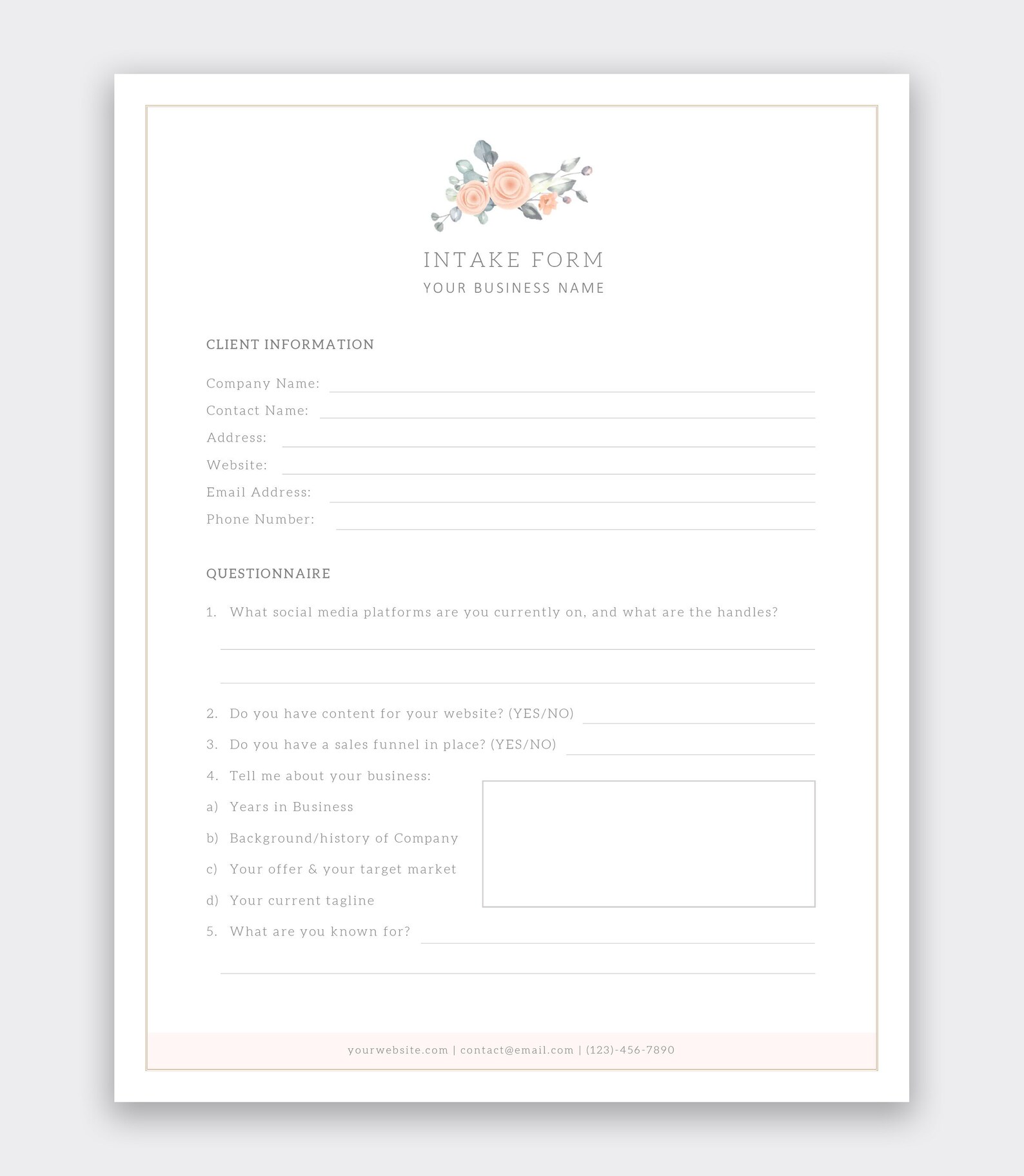 Social Media New Client Intake Form Template, Social Media Marketing ...