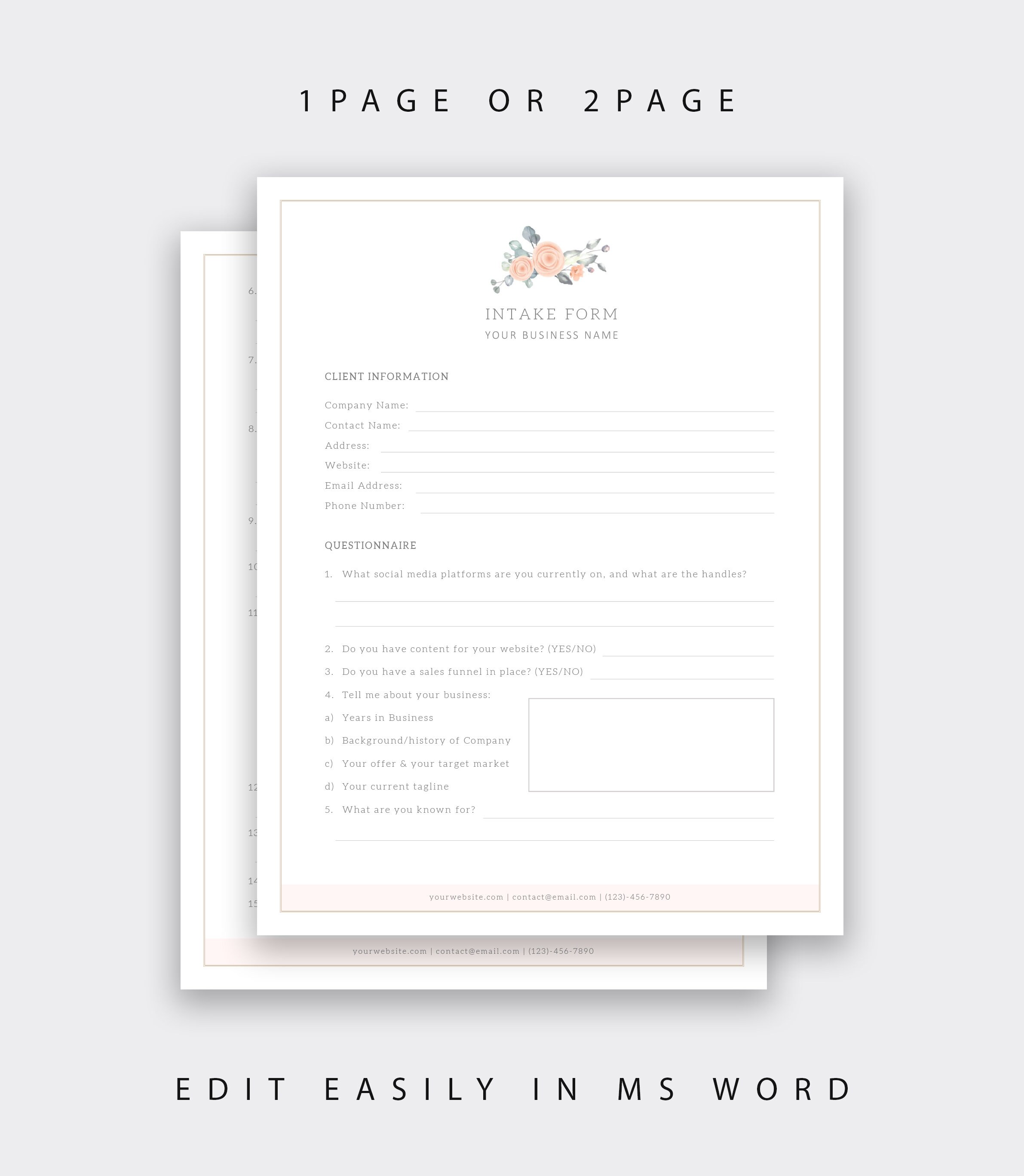 Social Media New Client Intake Form Template, Social Media Marketing ...