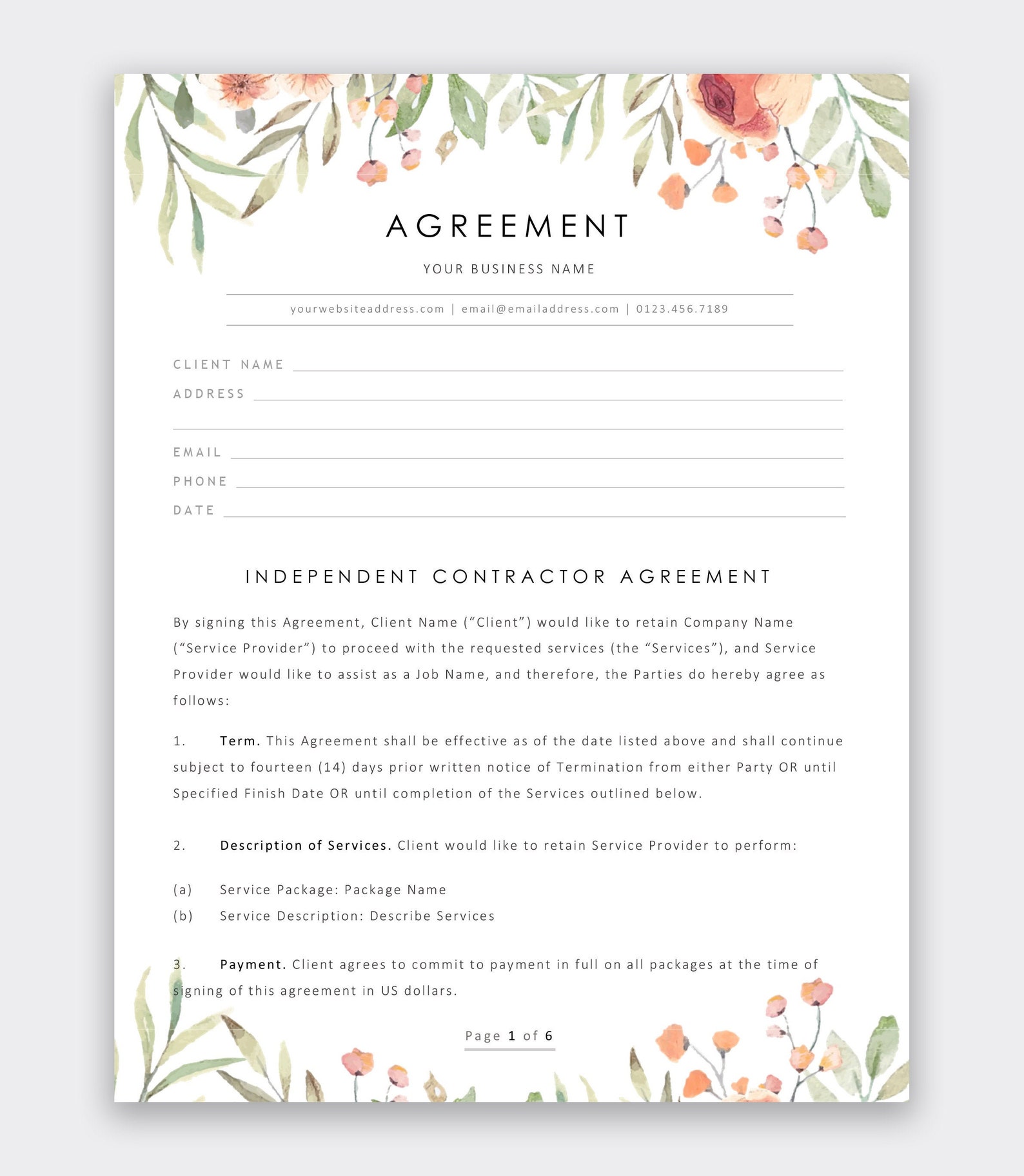 Simple Virtual Assistant Contract Forms, Independent Contractor ...